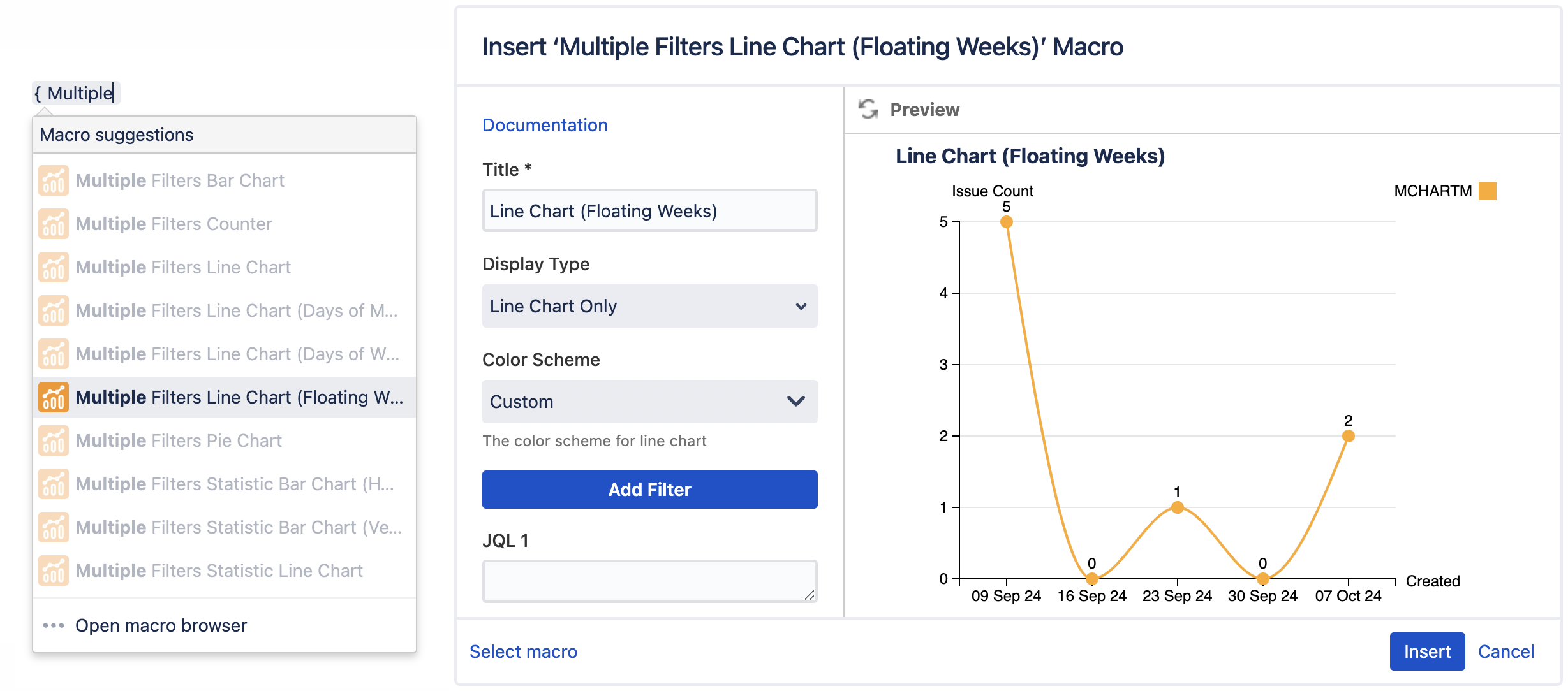 Configuring Multiple Filters Line Chart (Floating Weeks) Macro | Akeles